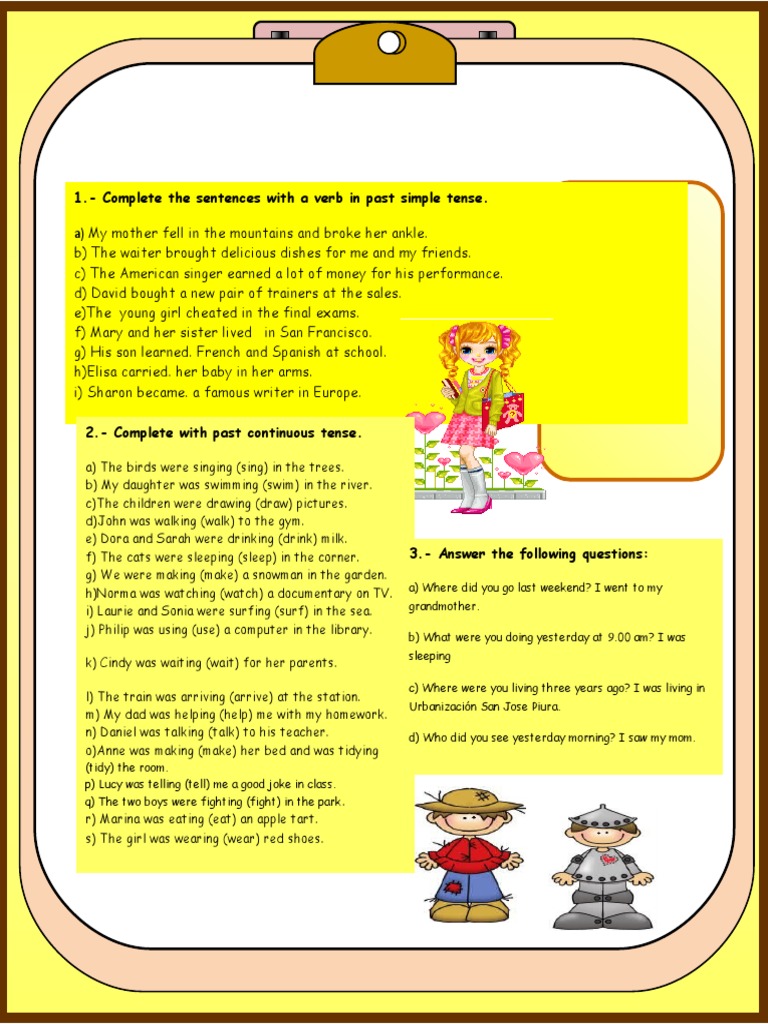 1 Complete The Sentences With A Verb In Past Simple Tense PDF