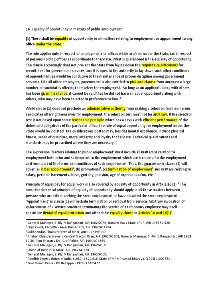 Article 16 (4) VN Shukla | PDF | Citizenship | Equal Opportunity