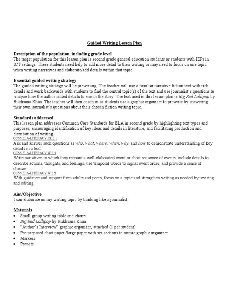Guided Writing Lesson | PDF | Lesson Plan | Question
