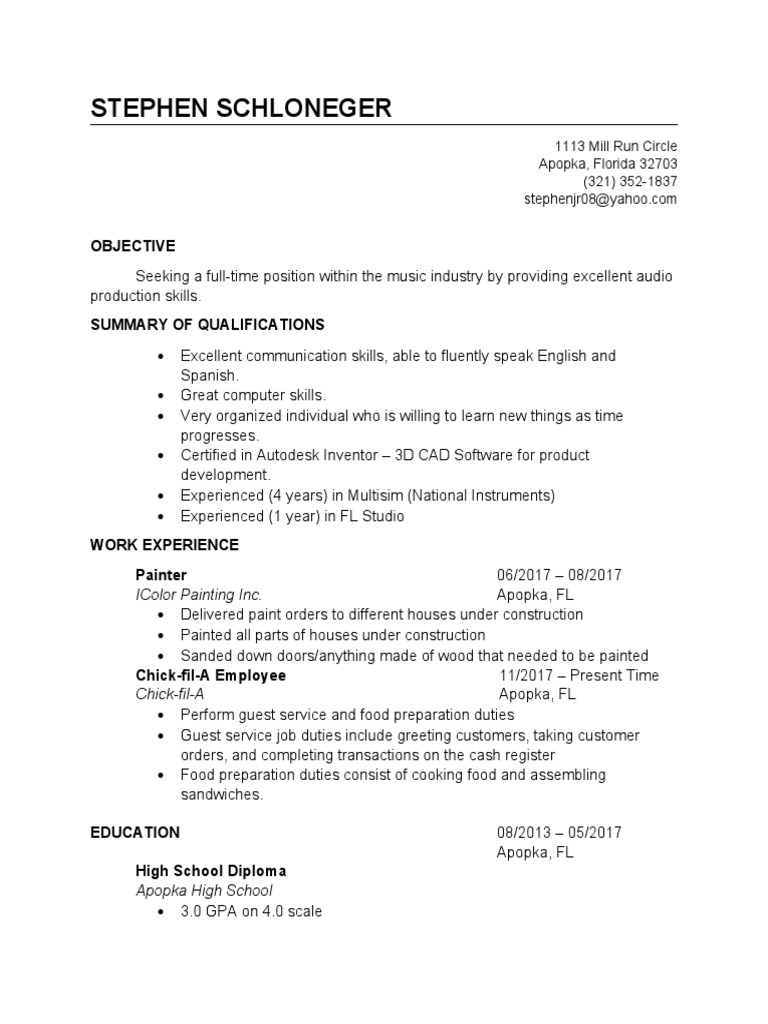 Stephen e Schloneger Resume | PDF | Entertainment (General) | Business