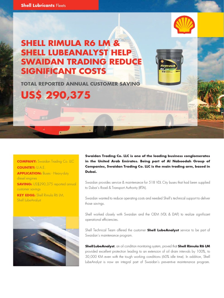 Shell Rimula R6 LM & Shell Lubeanalyst Help Swaidan Trading Reduce ...