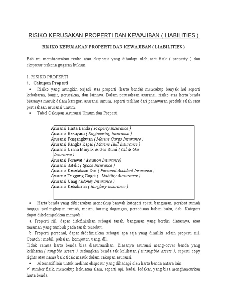 Risiko Kerusakan Properti Dan Kewajiban | PDF | Pengelolaan Keuangan ...