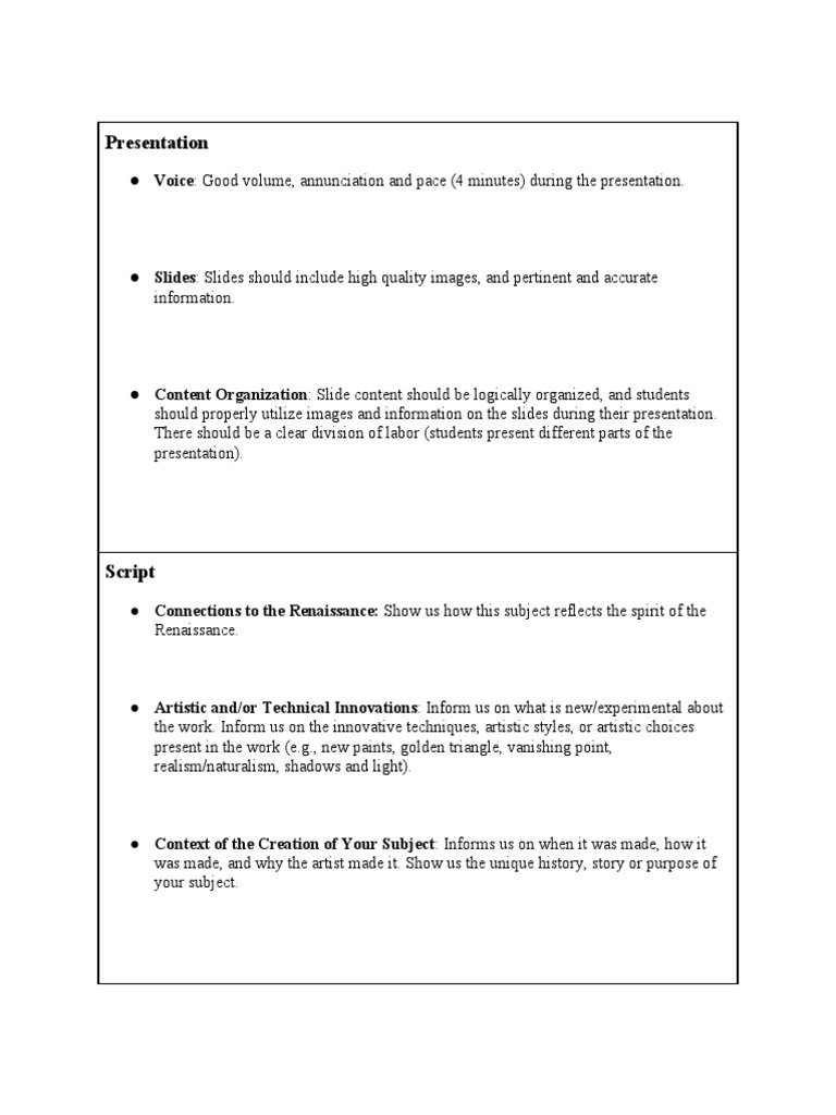 Renaissance Project Rubric | PDF