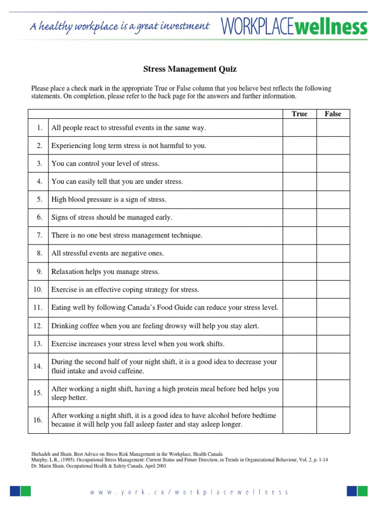 Stress Management Quiz: True False | Download Free PDF | Stress ...