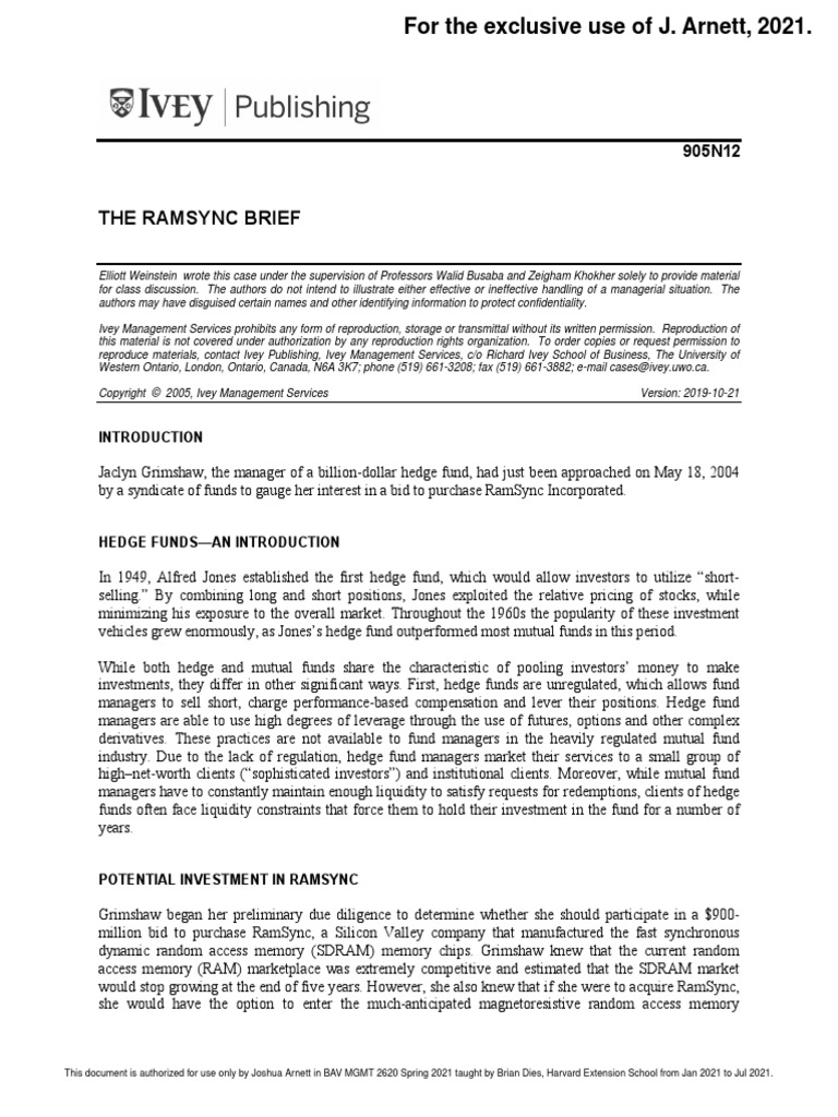 RamSync Brief | PDF | Cost Of Capital | Option (Finance)