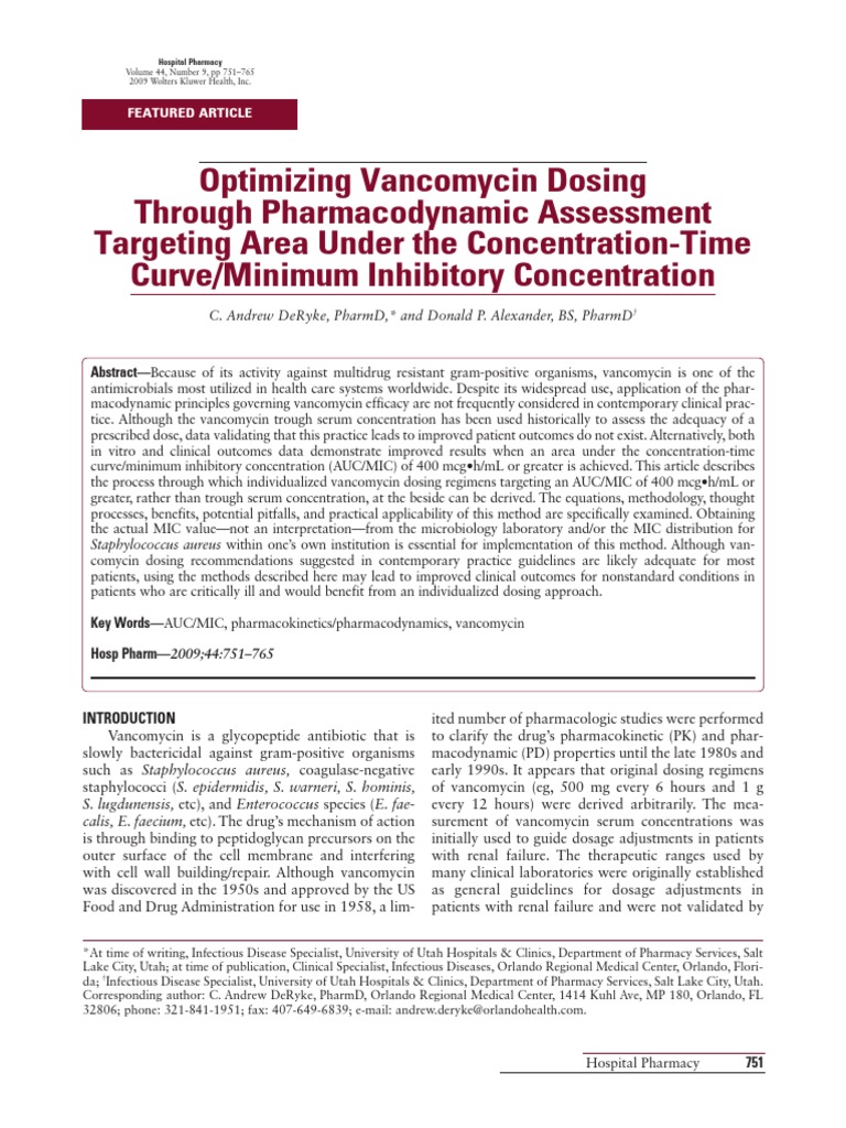 Optimizing Vancomycin Dosing Through Pharmacodynamic Assessment ...