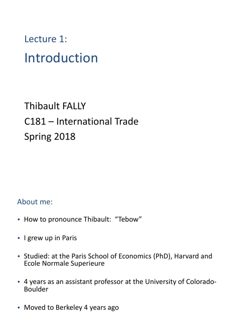 Introduction to International Trade: Course Overview and Requirements ...