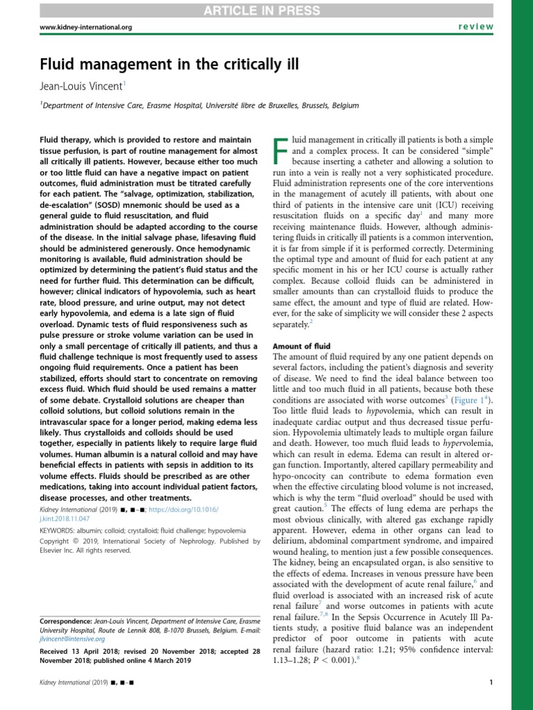 Fluid Management in The Critically Ill: Jean-Louis Vincent | PDF ...