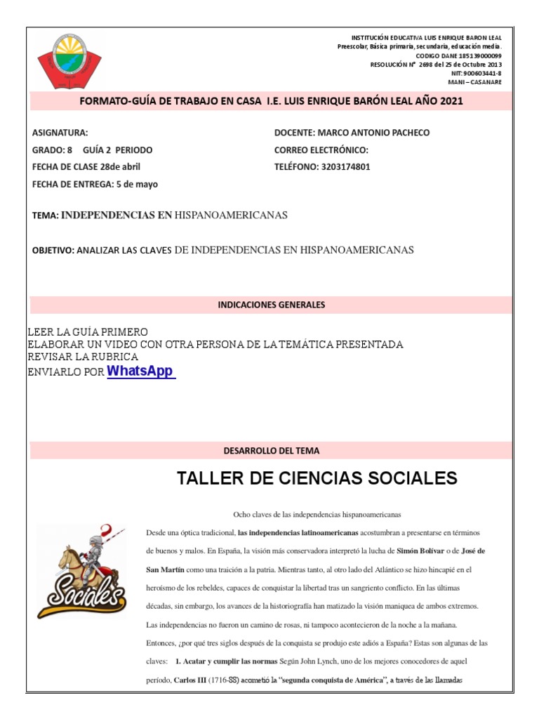 Segunda Actividad Grado Octvo | PDF | Imperio español | España