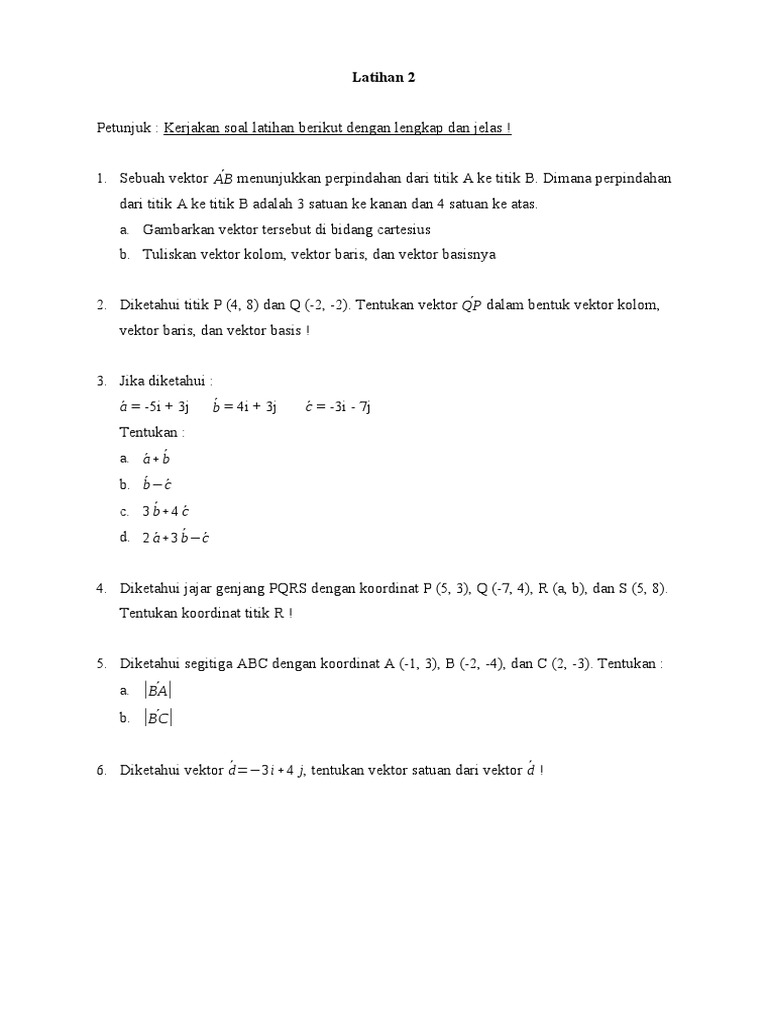 Latihan 2 - MTK P - Kelas X - Vektor | PDF