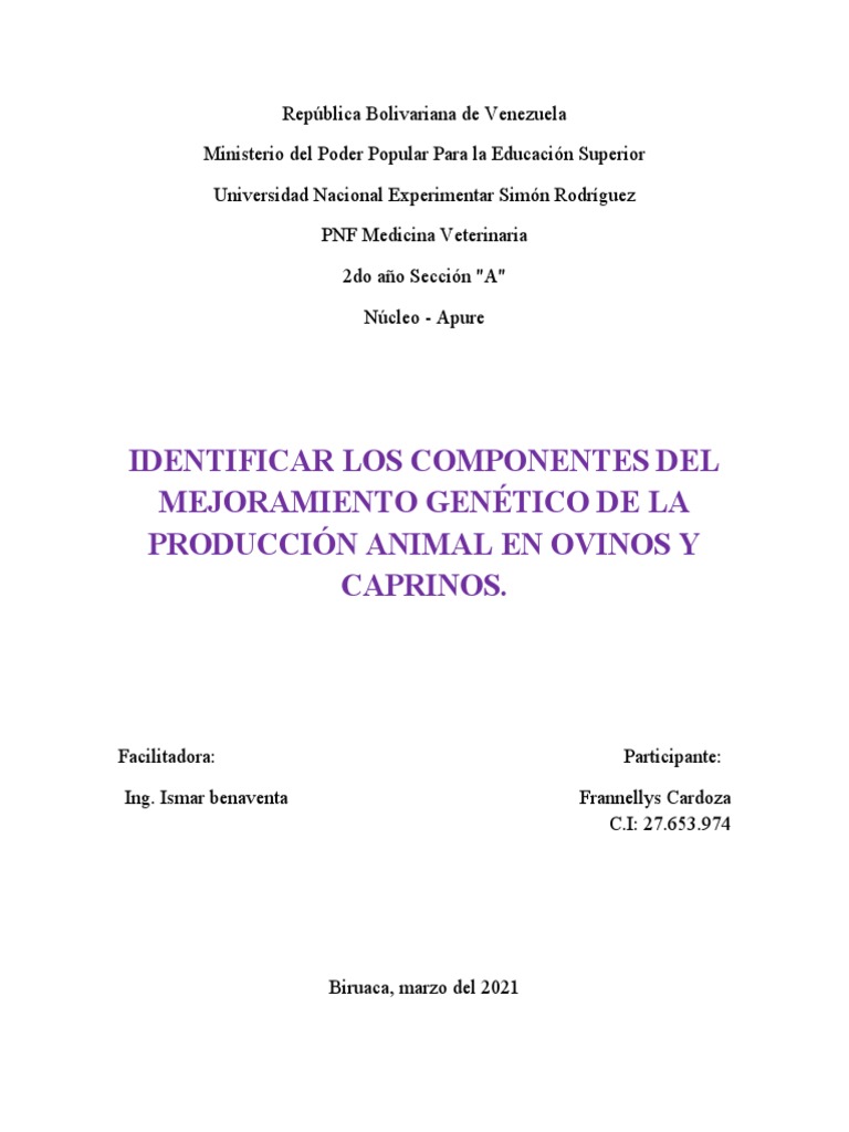Identificar Los Componentes Del Mejoramiento Genético de La Producción ... Identificar Los Componentes Del Mejoramiento Genético de La Producción ...
