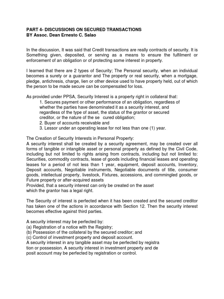 An Overview of Secured Transactions and the Creation and Perfection of ...