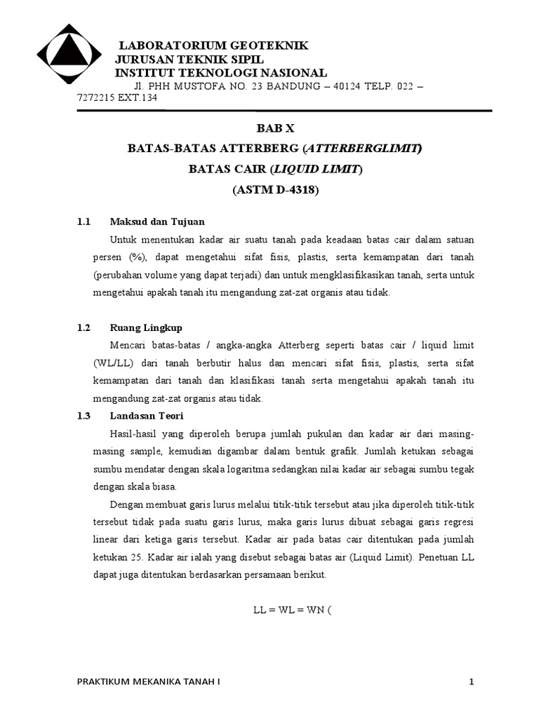 Batas Cair dan Alat Uji Atterberg | PDF | Teknologi & Rekayasa