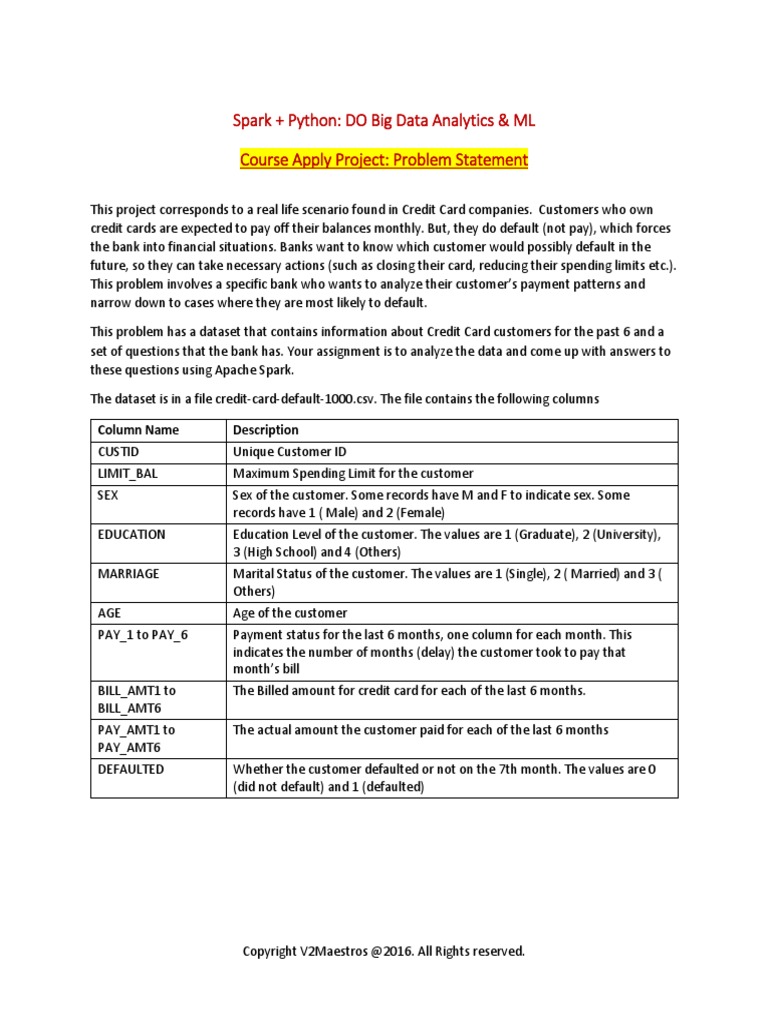 Spark Python Course APPLY Project Problem Statement | PDF | Apache Spark | Credit Card