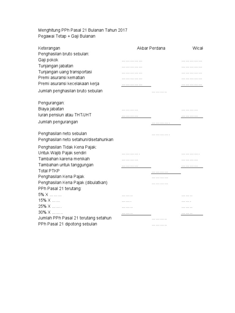 Kertas Kerja PPH Pasal 21 - Week 2 - Blank | PDF