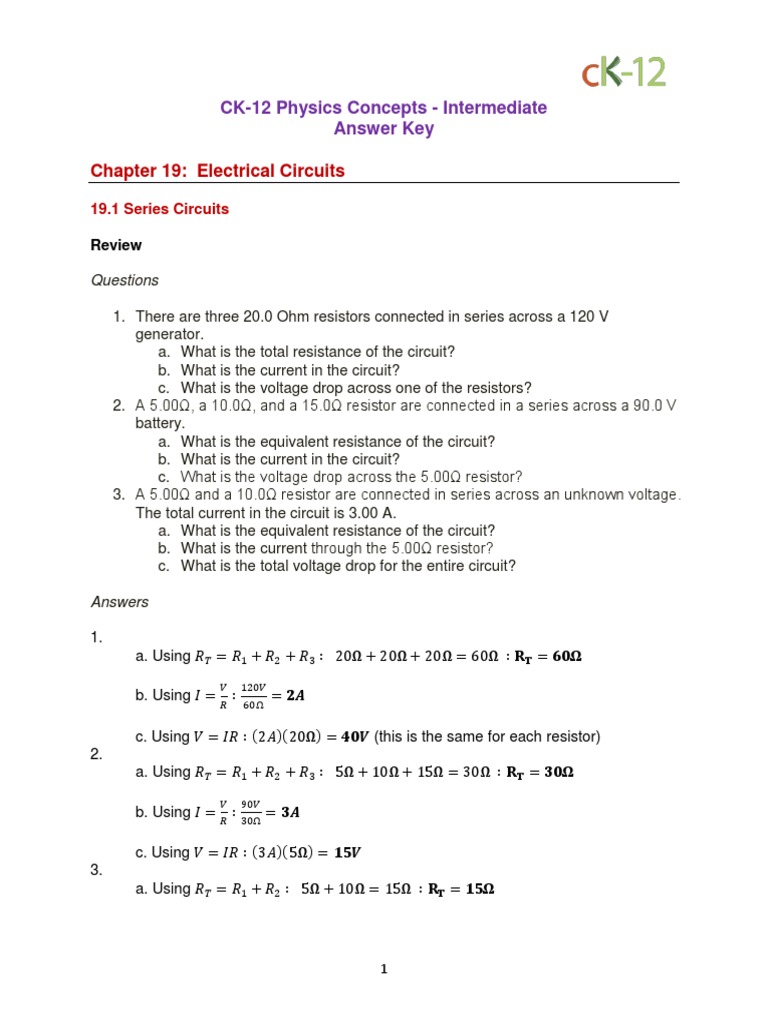 Phys Int CC CH 19 - Electrical Circuits - Answers PDF | PDF | Series ...