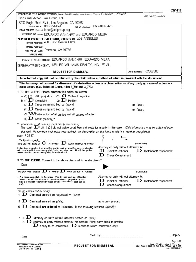 Request For Dismissal | PDF | Complaint | Common Law