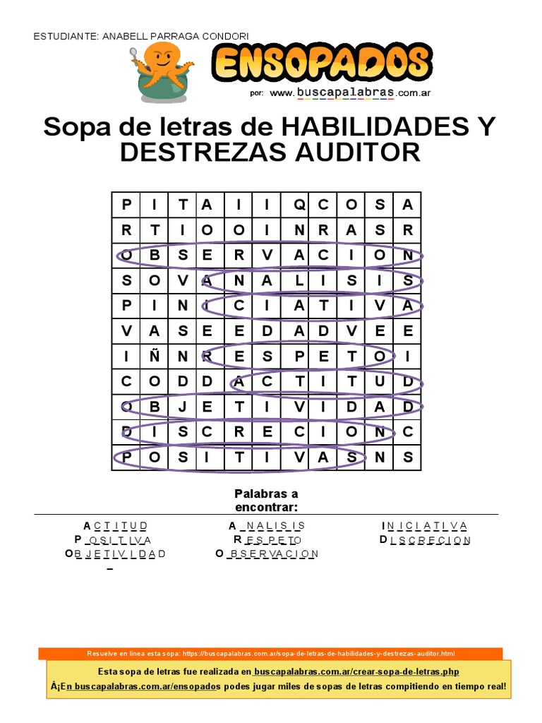 Sopa de Letras de Habilidades y Destrezas Auditor | PDF