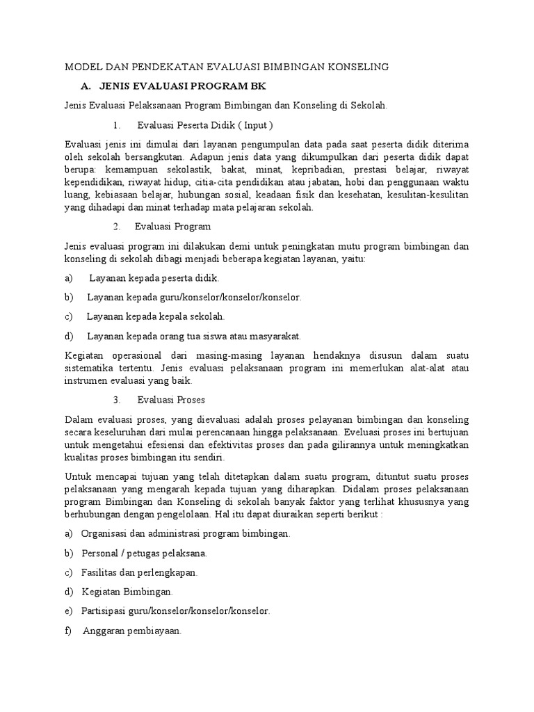 A. Jenis Evaluasi Program BK | PDF