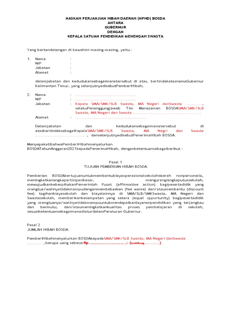 Contoh FORM NPHD BOSDA 2021 TERBARU | PDF