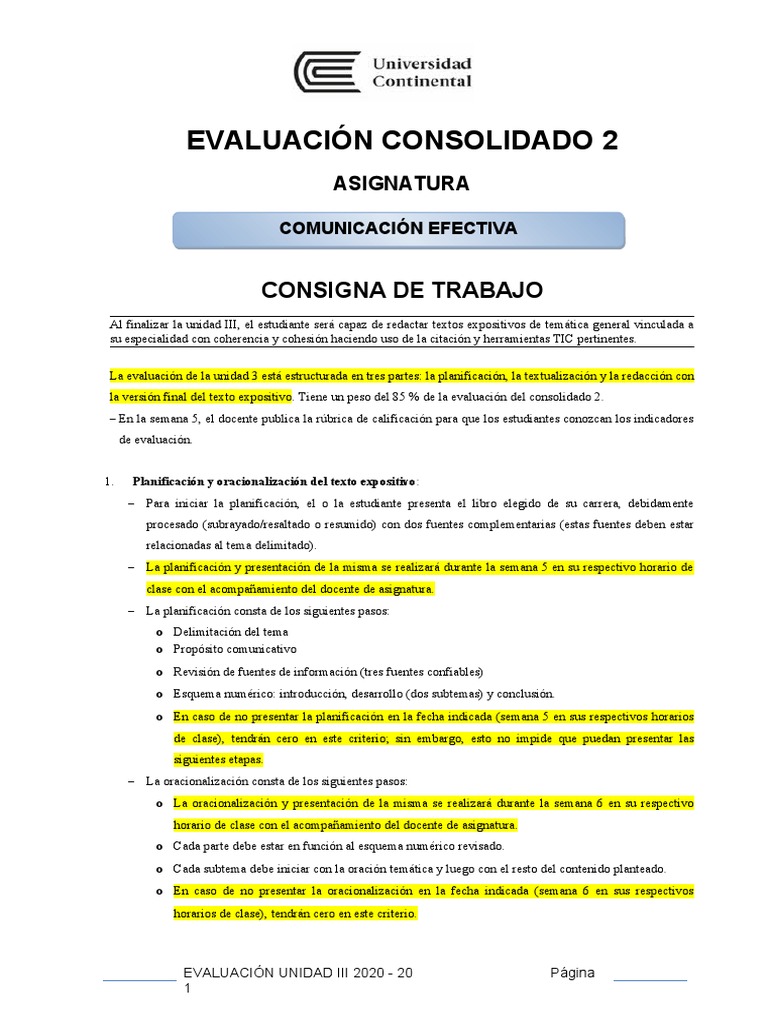 Consigna de Evaluación de La Producción Del Texto Expositivo (Consolidado 2) | PDF