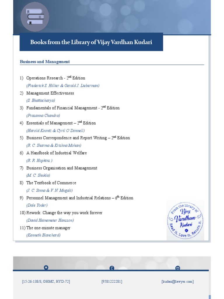 Books From The Library of Vijay Vardhan Kudari: Business and Management ...