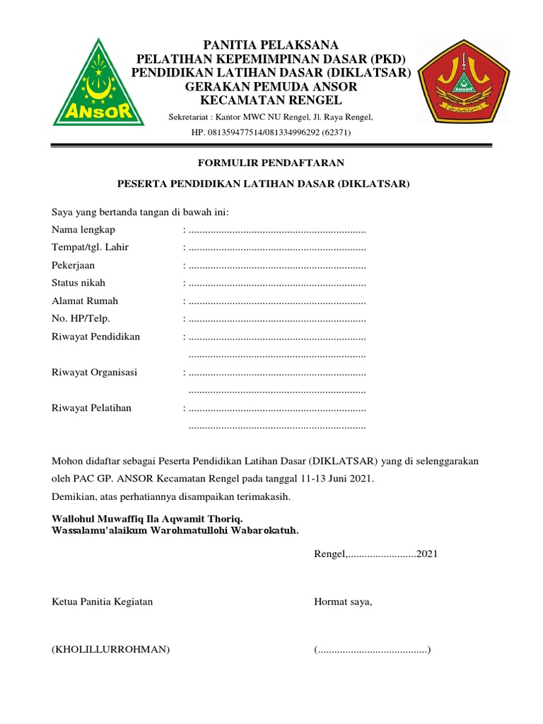 Formulir Pendaftaran PKD Dan Diklatsar | PDF