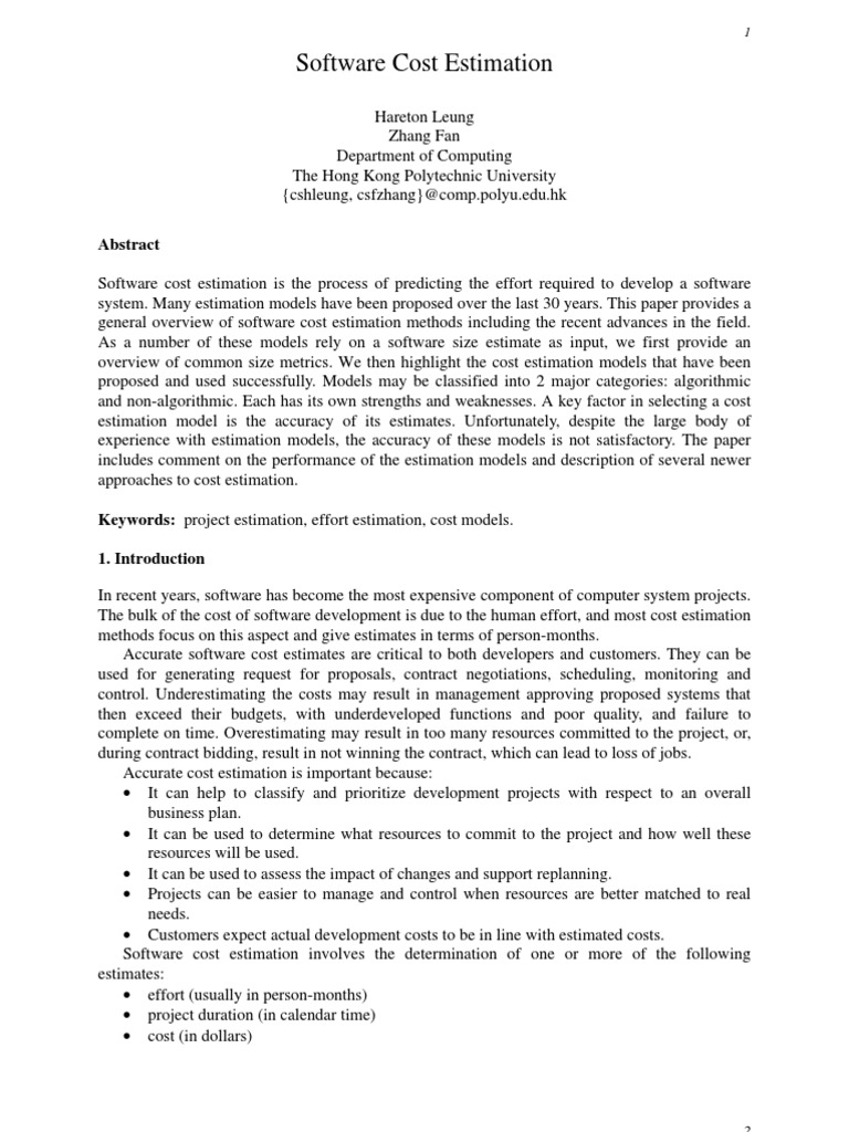 Cost Estmation Paper 1 | PDF | Software Development Process | Computer Engineering