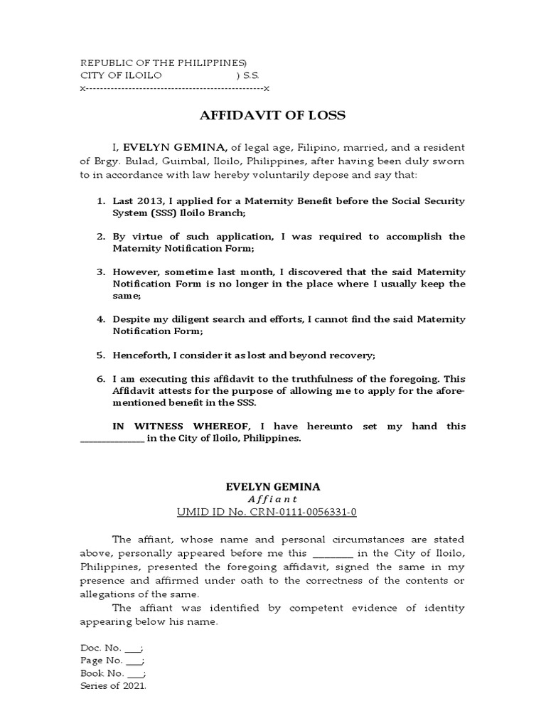 Affidavit of Loss | PDF