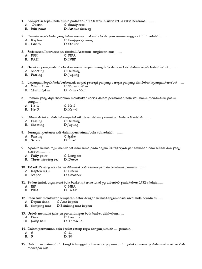 SOAL PAS PJOK KLS 7 NWWWWWWWWW | PDF