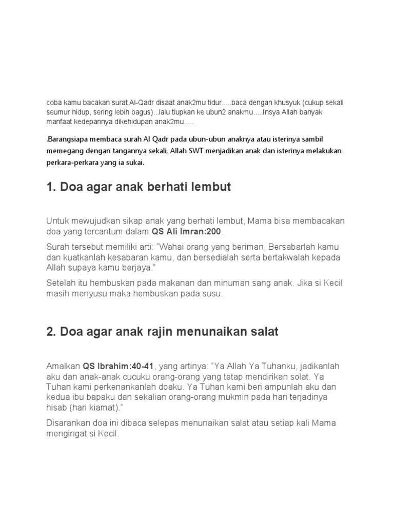 Doa Utk Anak | PDF