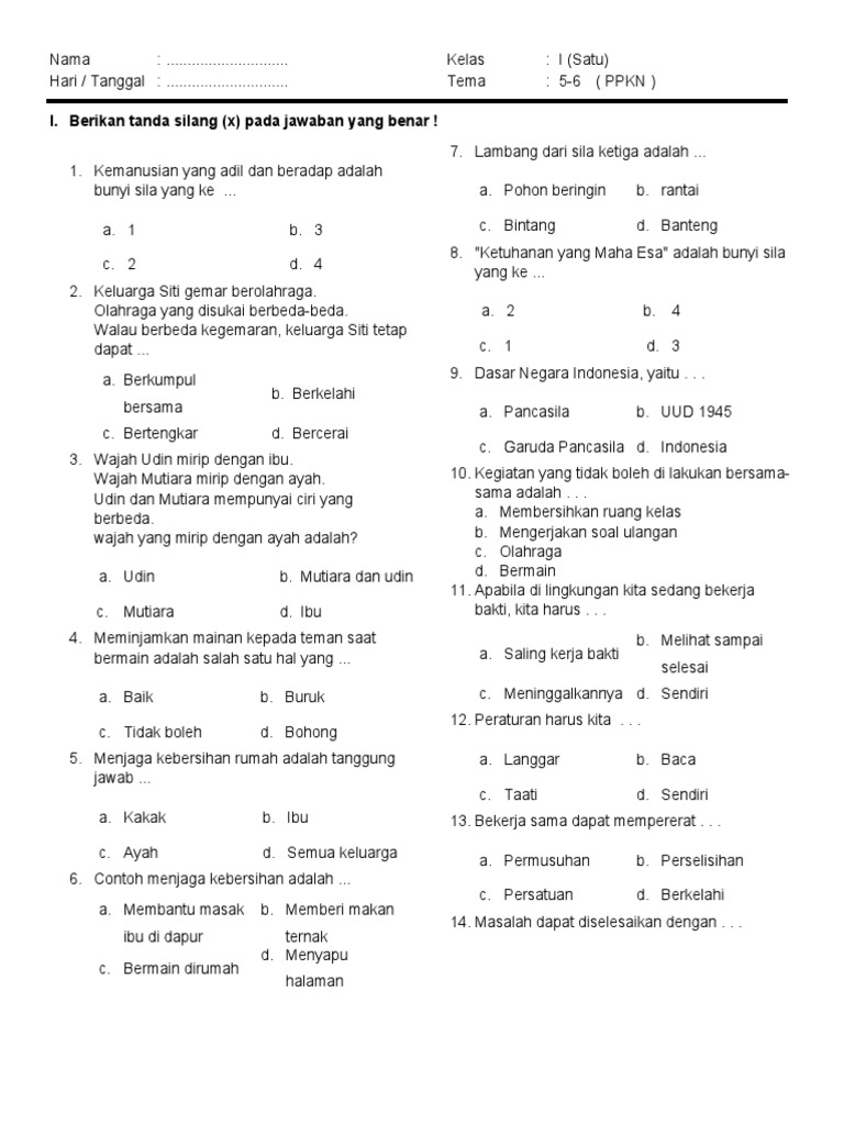 Mid PKN Kelas 1 | PDF