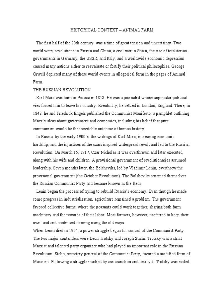 Animal Farm - Historical Context | PDF | Joseph Stalin | Totalitarianism