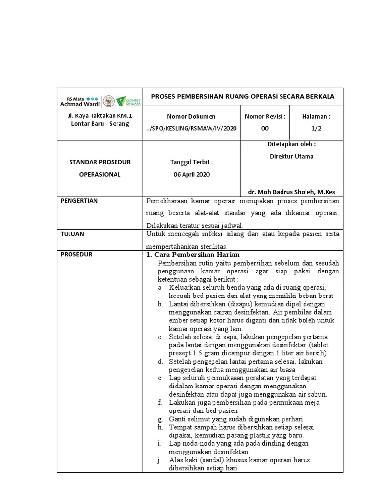 SPO Pembersihan Ruang OP | PDF
