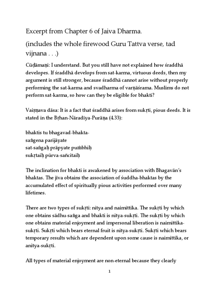 Excerpt From Chapter 6 of Jaiva Dharma Fireword Verse | PDF | Moksha | Hindu Behaviour And ...