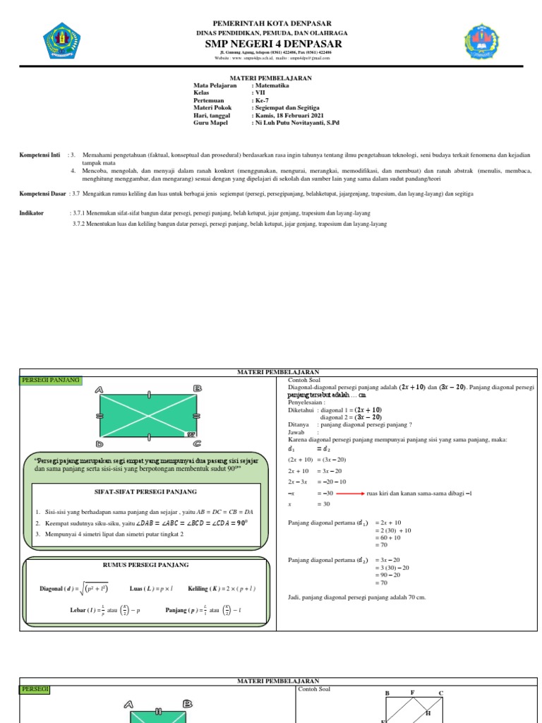 Memahami Jenis, Sifat, Keliling Dan Luas Segiempat | PDF