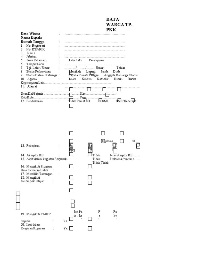 Form Dasa Wisma 5 PDF Free | PDF
