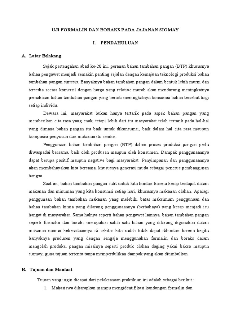 Uji Formalin Dan Boraks Pada Jajanan Siomay | PDF