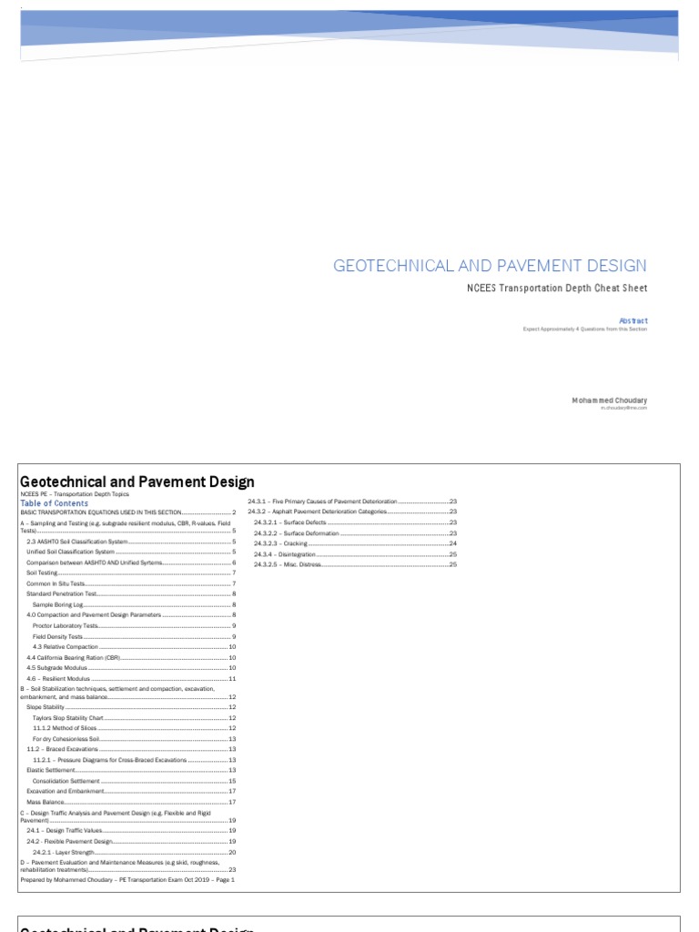 Transporatation Depth Cheat Sheat - Section 8 - Geotechnical and ...