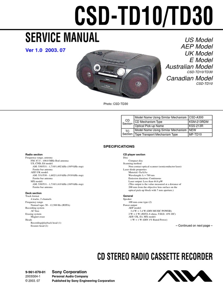 Service Manual: CSD-TD10/TD30 | PDF | Frequency Modulation | Hertz
