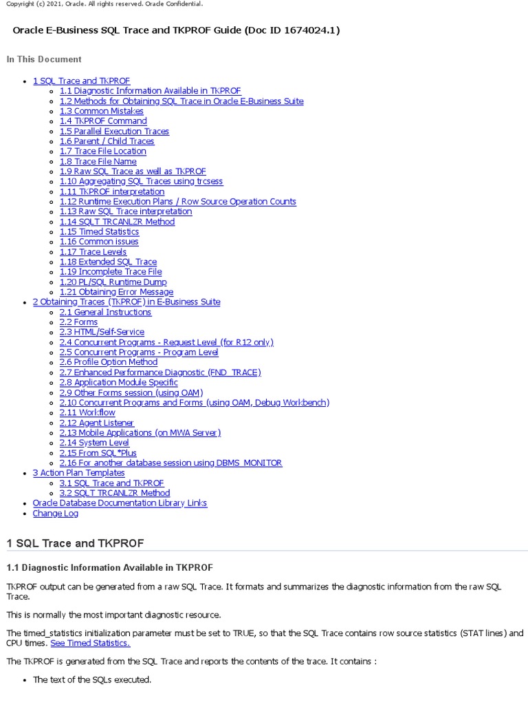 Document 1674024.1 Oracle E-Business SQL Trace and TKPROF Guide | PDF | Pl/Sql | Database Index
