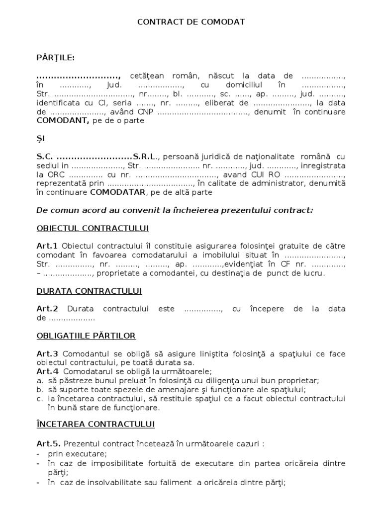 Model Contract de Comodat | PDF