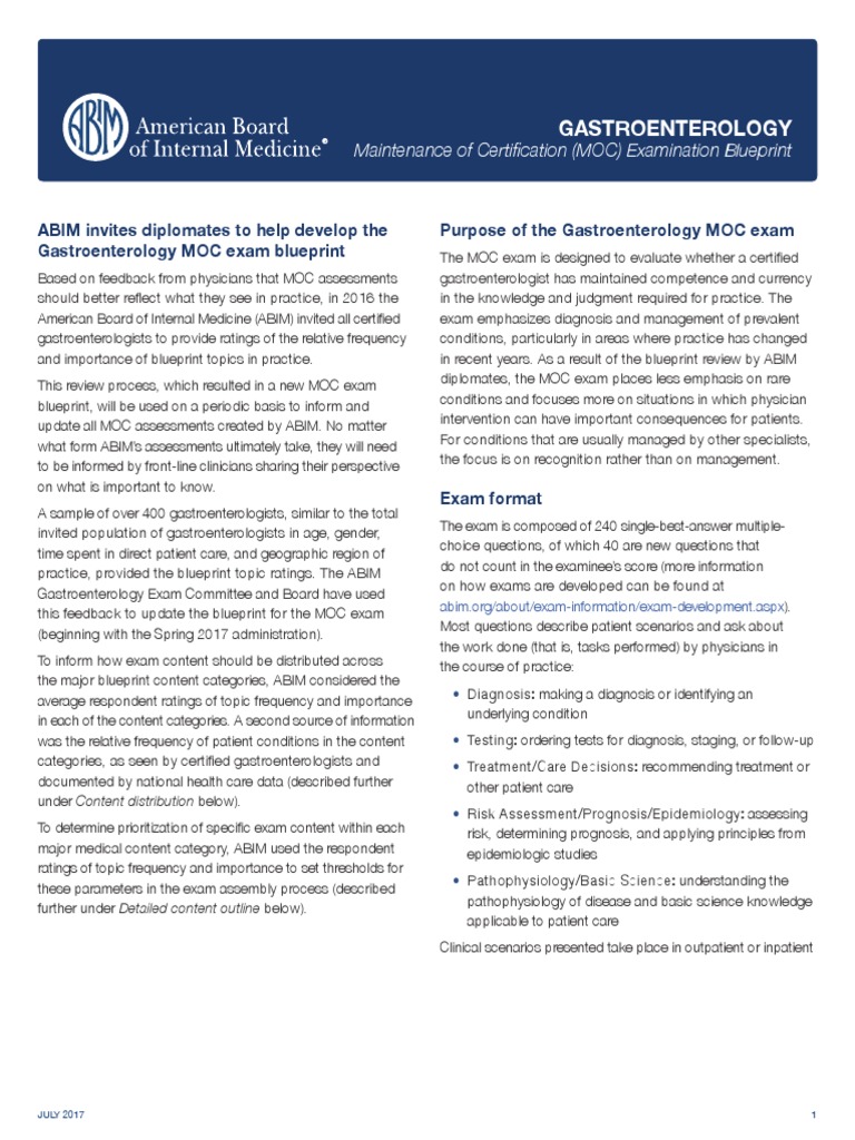 GASTROENTEROLOGY Maintenancy of Certification MOC Examination | PDF ...