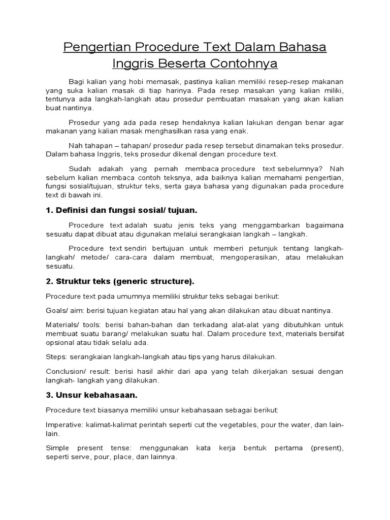 Pengertian Procedure Text Dalam Bahasa Inggris Beserta Contohnya | PDF
