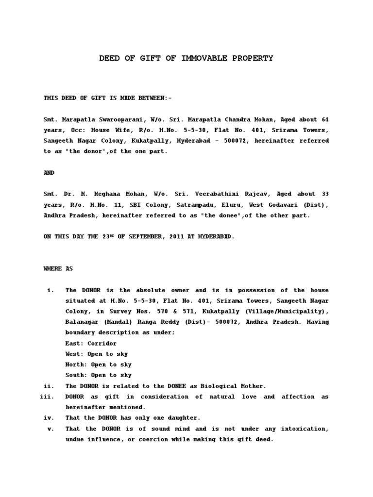 Deed of Gift of Immovable Property | PDF | Natural Resources Law | Law ...