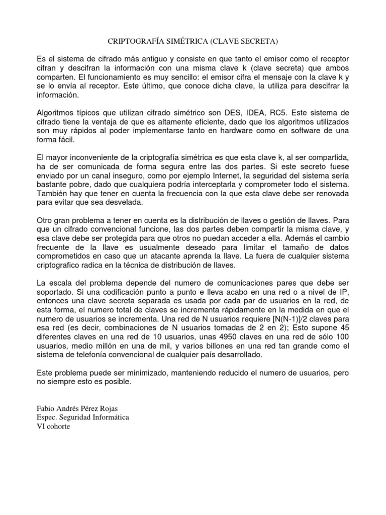 Cifrado Simetrico | PDF | Clave (criptografía) | Cifrado