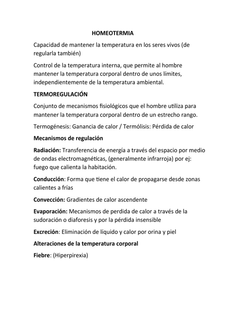 HOMEOTERMIA | Descargar gratis PDF | Termorregulación | Fisiología