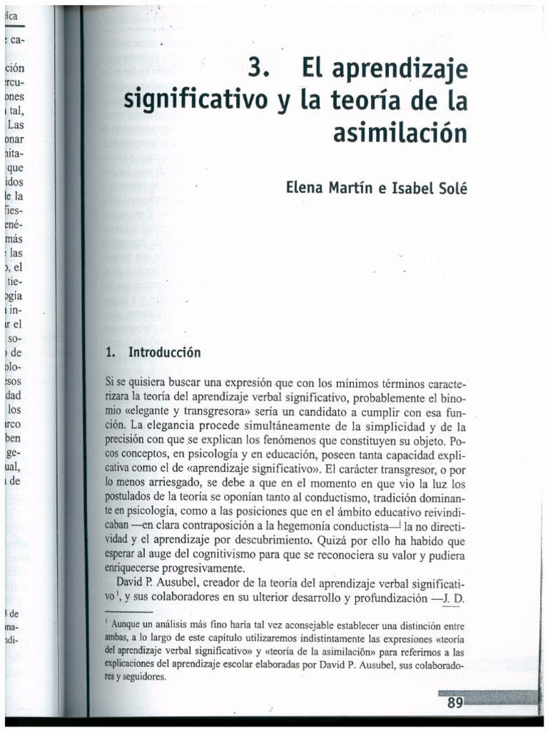 El Aprendizaje Significativo y La Teoría de La Asimilación | PDF