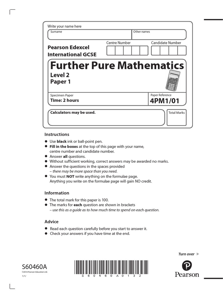 Further Pure Mathematics: Level 2 Paper 1 | PDF | Trigonometric ...