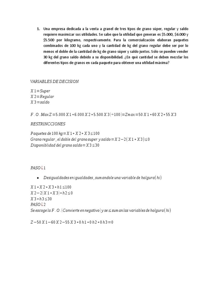 Taller # 2 Ejercicios Método Simplex | Descargar gratis PDF | Enseñanza de matemática | Science